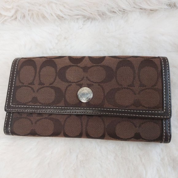 Coach | Bags | Coach Womens Brown Signature Fabric Long Wallet | Poshmark